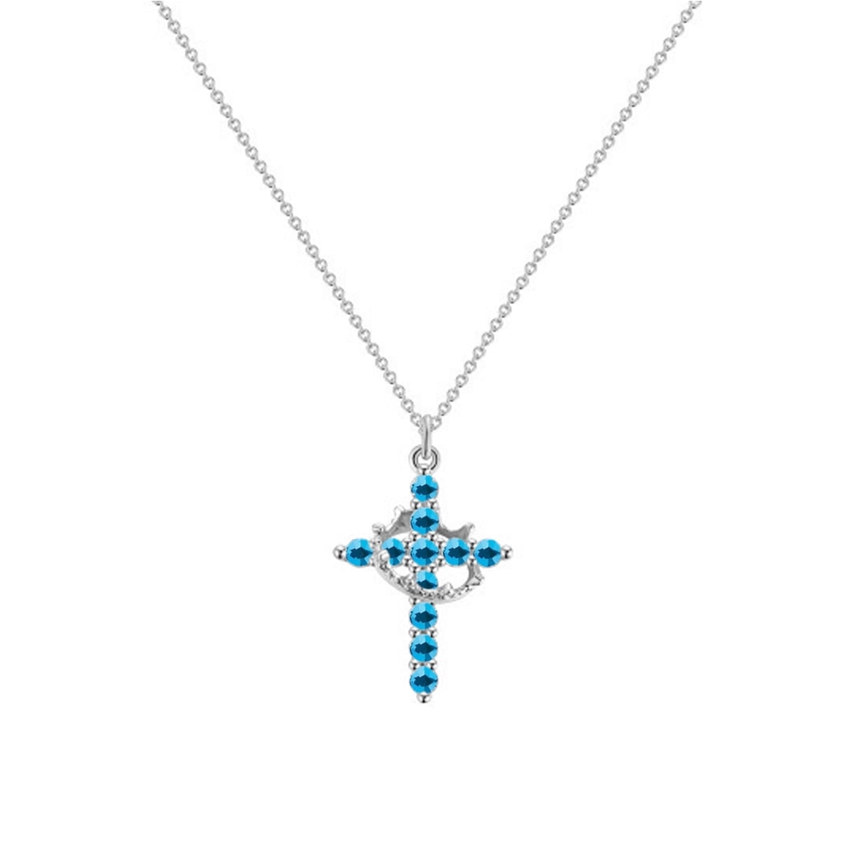 QVVWOPQ December Birth Month Cross Rotated Crown Necklace, 14k Gold ...