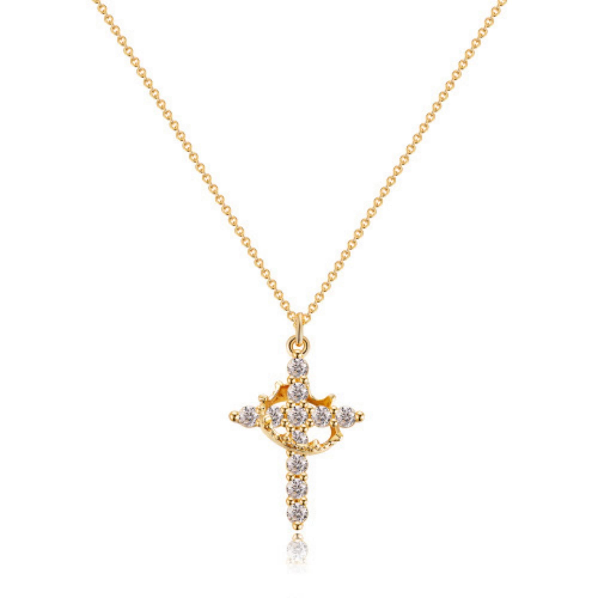 QVVWOPQ December Birth Month Cross Rotated Crown Necklace,Diamond Cross ...