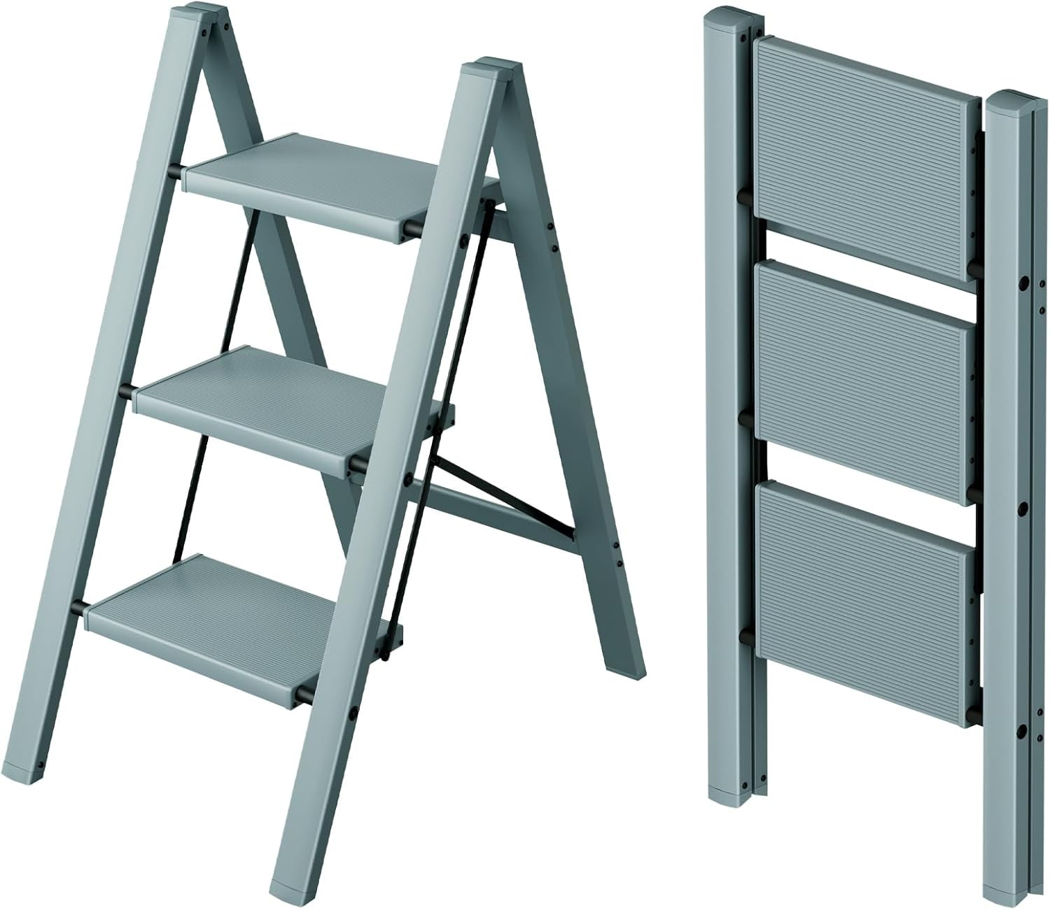 QW 3 Step Ladder,Aluminum Lightweight Folding 3 Step Stool with Anti ...