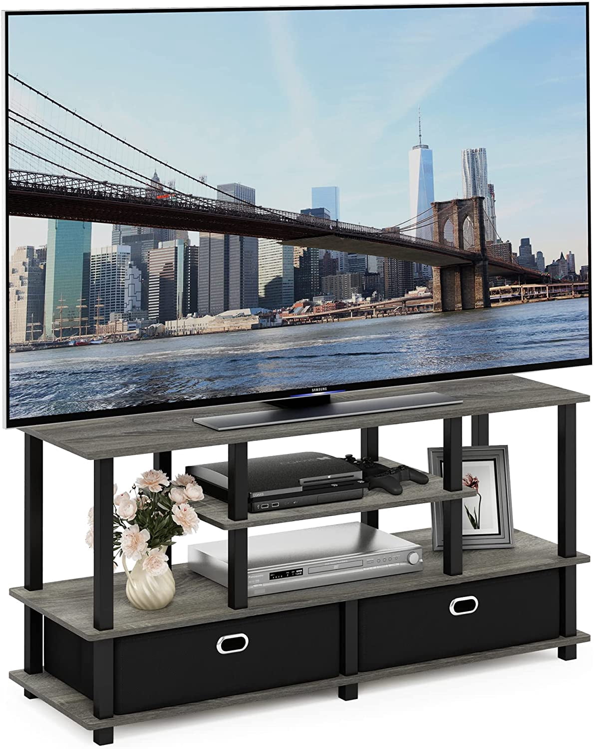 QW JAYA Large Stand for up to 55-Inch TV, French Oak, 47. 63(W) x 15 ...