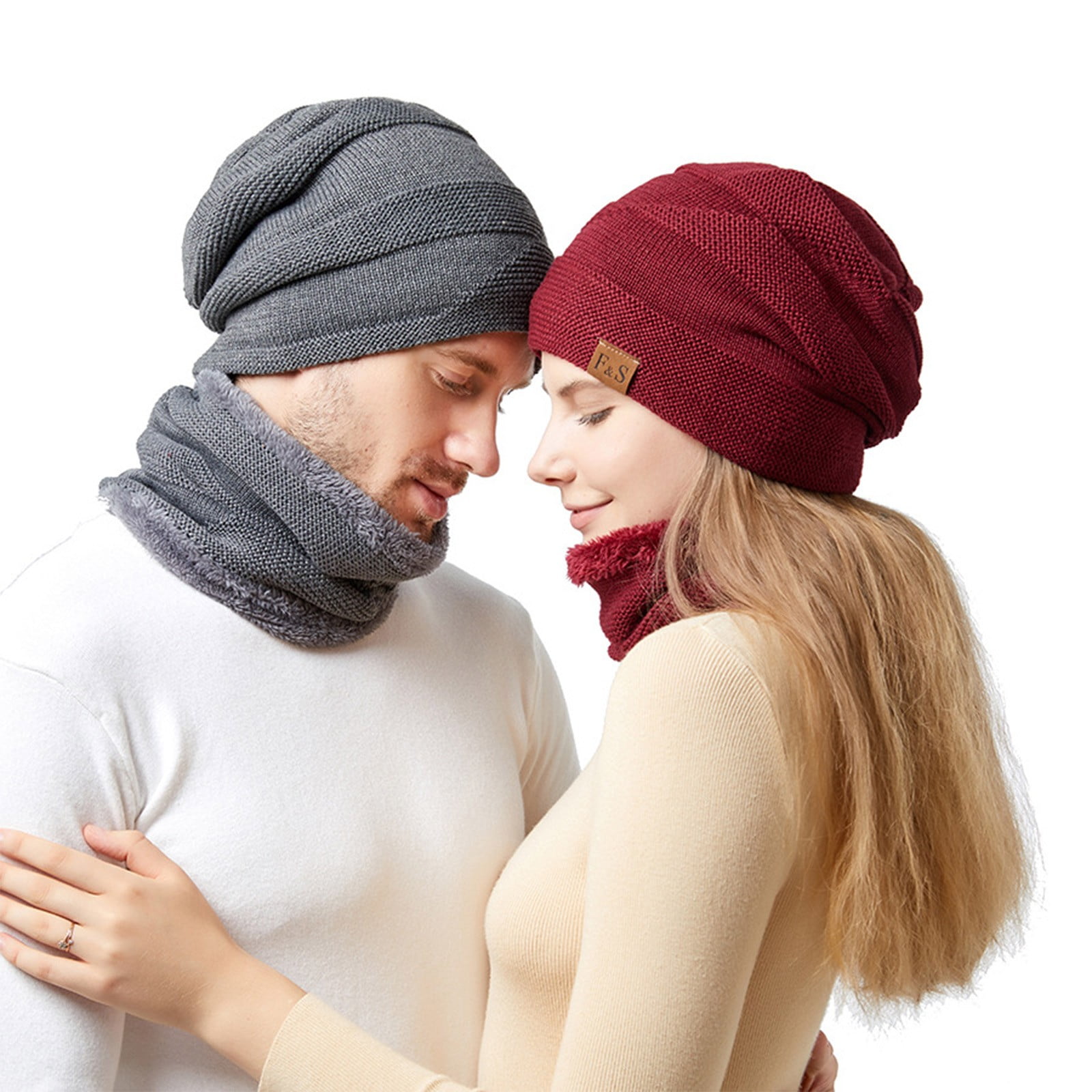 QWANG Couple Winter Pile Cap Plus Velvet Toe Cap Plus Velvet Scarf Two ...