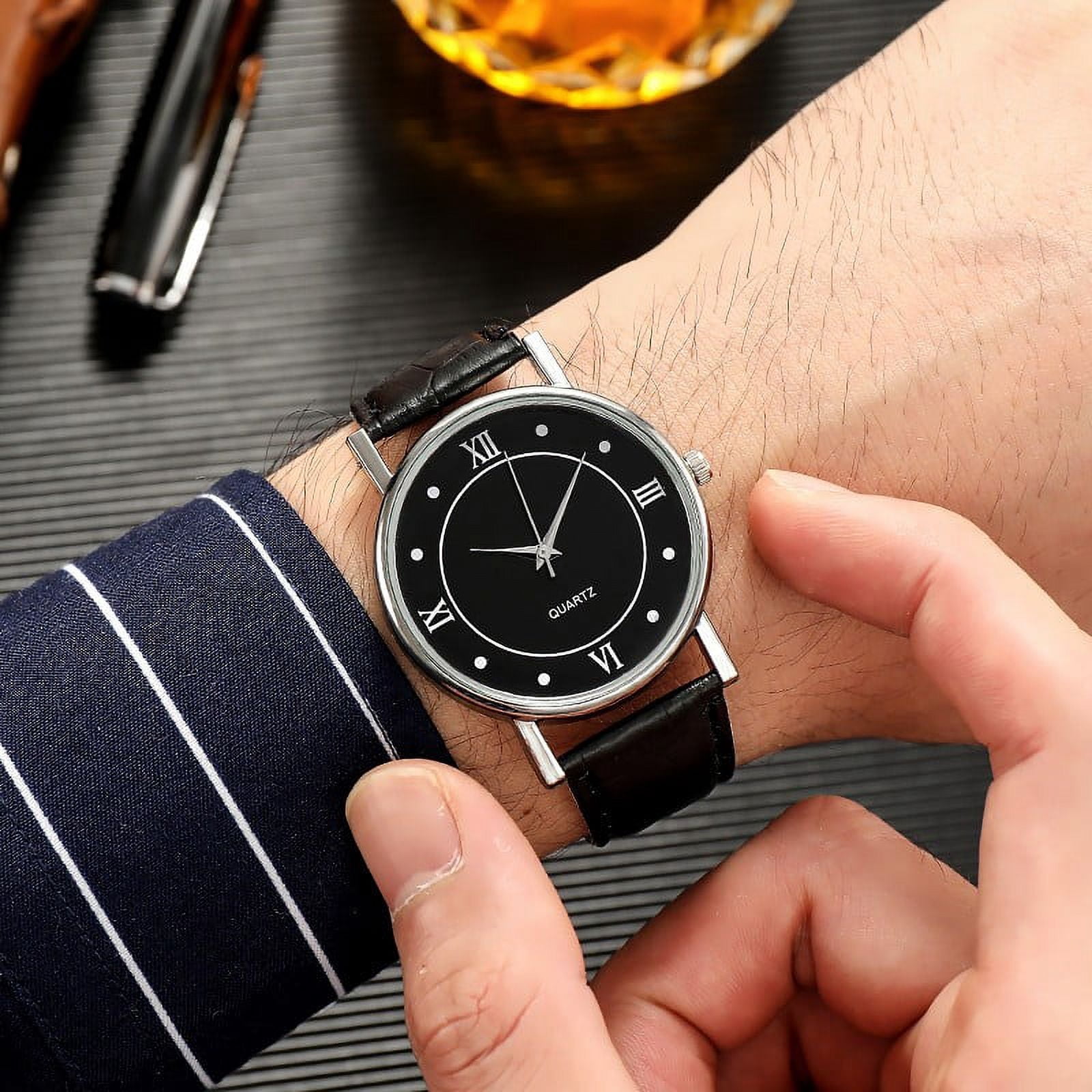 QWANG Mens Quartz Watch Roman Numeral Business Casual Fashion Analog ...