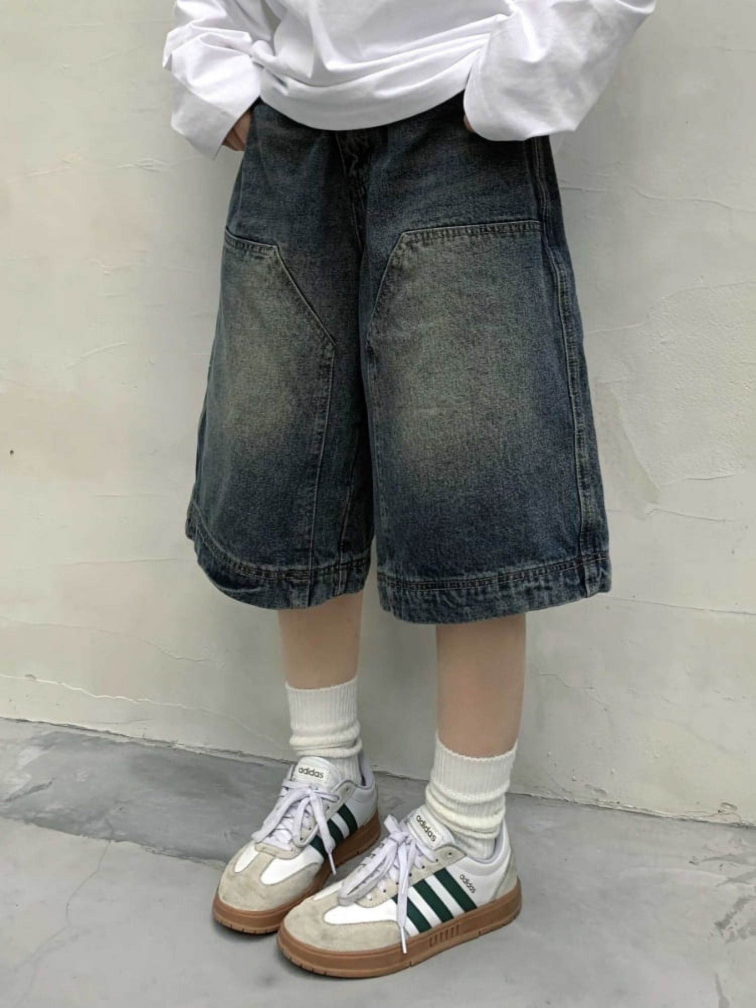QWEEK Y2k Vintage Baggy Jorts Women Wide Leg Five Points Jeans Korean ...