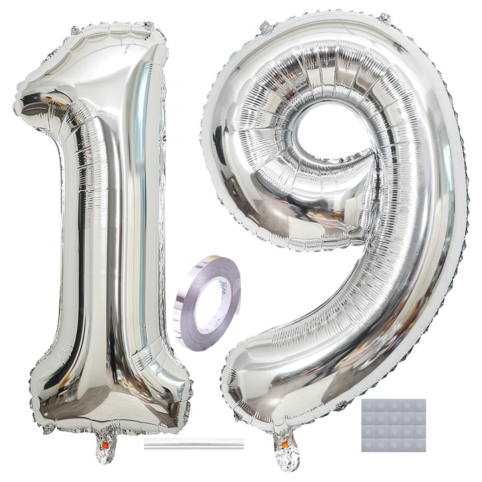 QWEQWE Silver 19 ZS23 Balloons 40" Foil Balloon 19th Birthday Balloons Digit 19 Helium Big ...