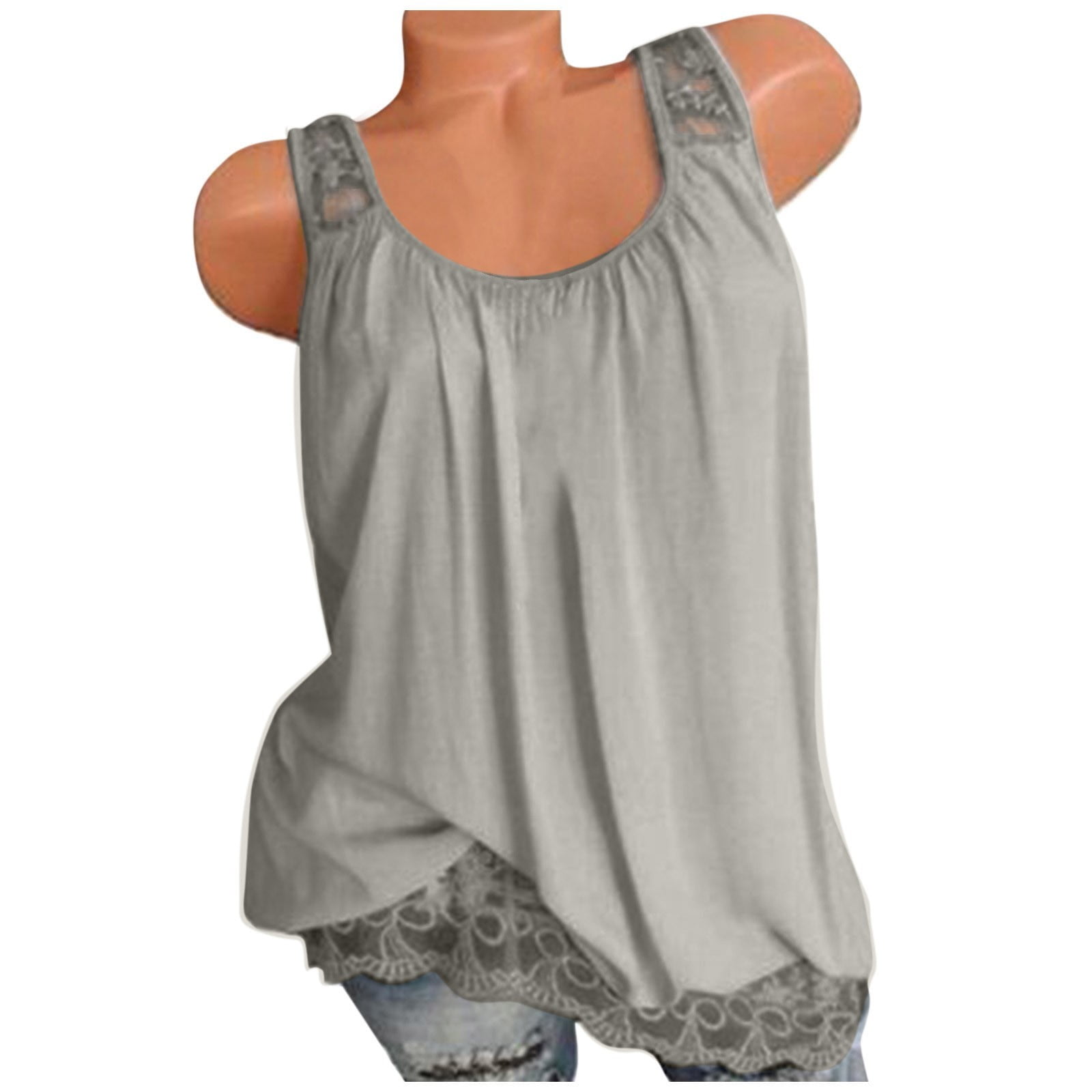 Qwertyu Ladies Summer Tunics, Sleeveless Henley Button Blouses, Lace ...