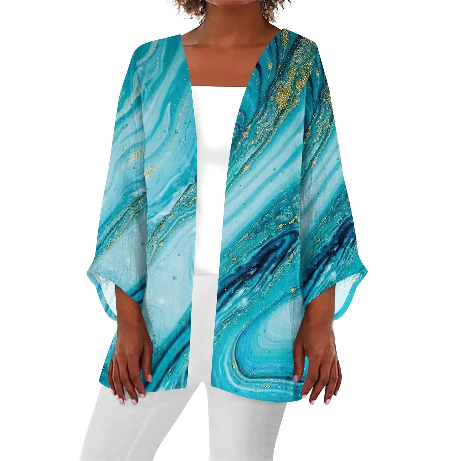 QWKLEAJ Summer Shrugs for Women Lightweight 3/4 Sleeve Kimono Cardigans ...