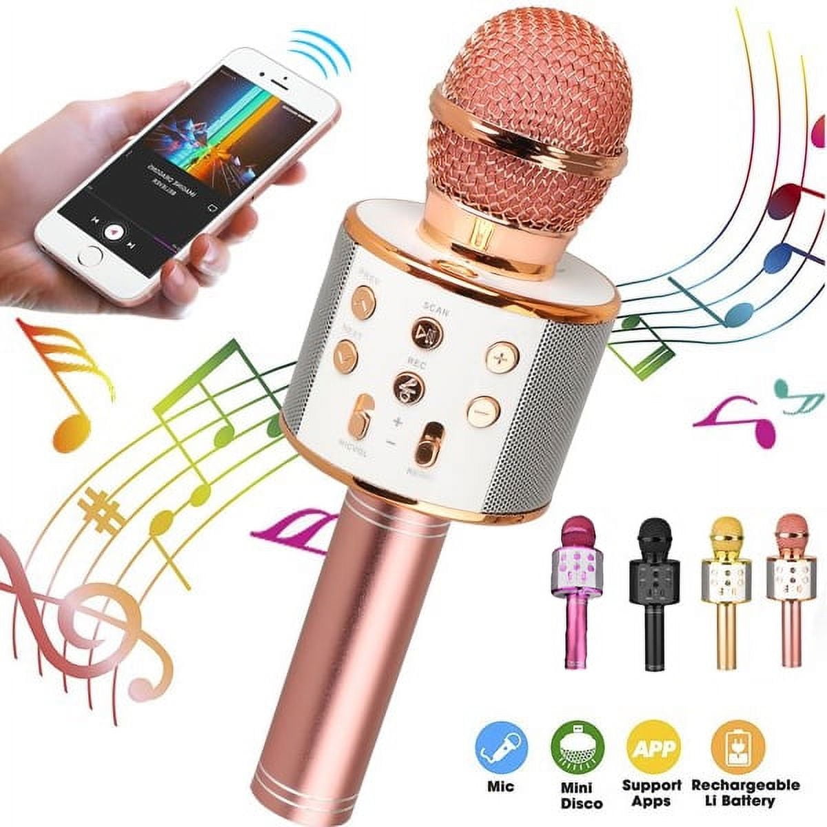 QWLWBU 4 in 1 Wireless Bluetooth Karaoke Microphone, Portable Handheld ...