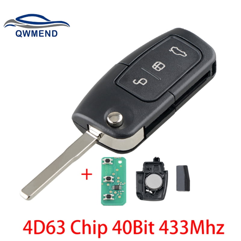 QWMEND 433Mhz 3Buttons Folding Remote Car Key for Ford 4D60 4D63 Chip ...
