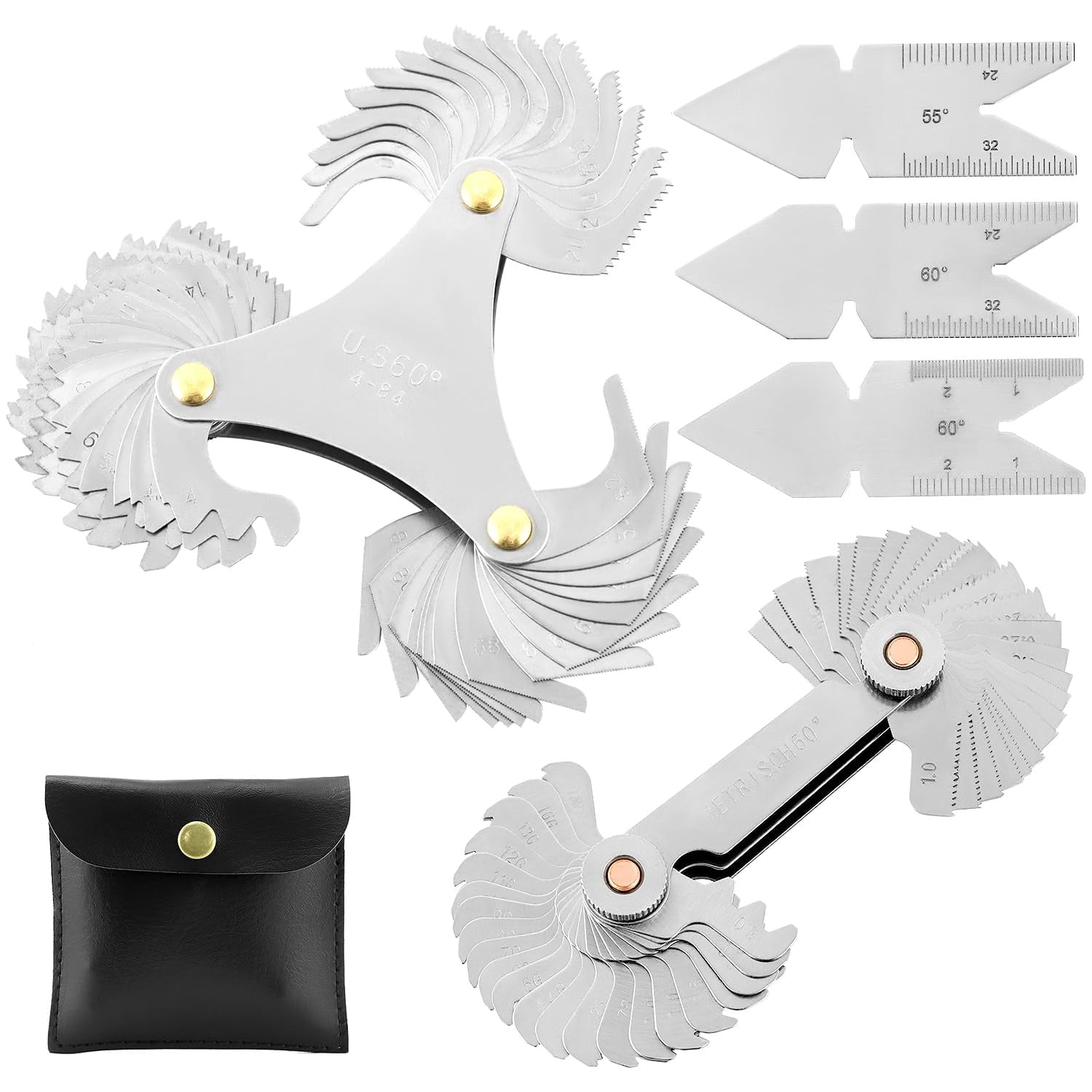 QWORK 5-Piece Thread Pitch Gauge Measure Tool Set - Stainless Steel ...