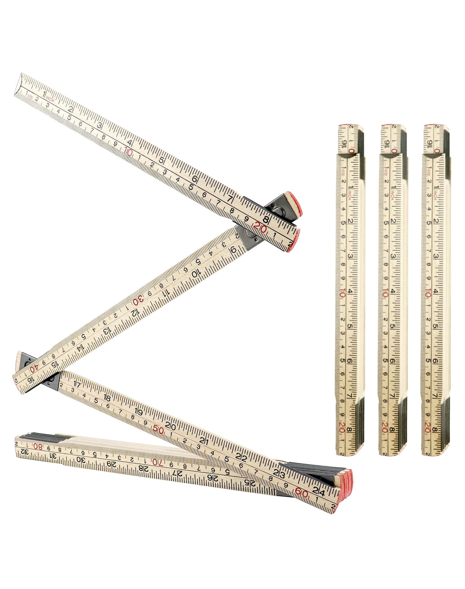QWORK Folding Wood Rule, 4 Pack, 6FT 6 Inch Foldable Ruler with US and ...