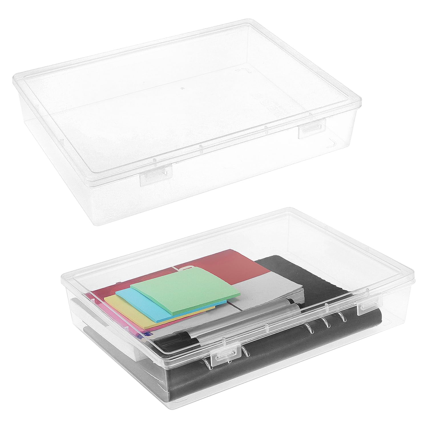 QWORK Plastic Storage Stackable Container Bin Organizer Box with Hinged ...