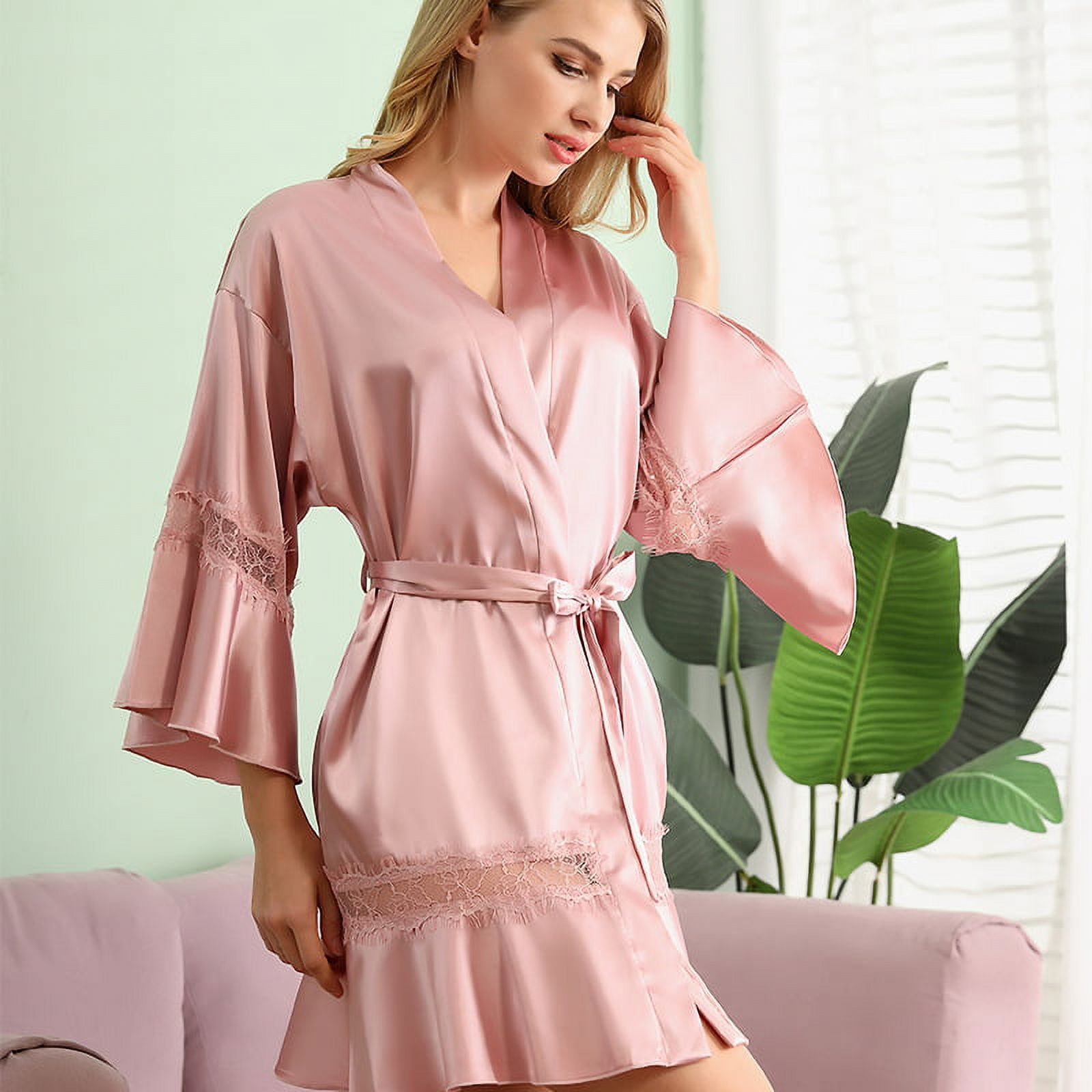 QWZNDZGR Bridal Morning Gown Female Spring Ice Simulated Silk Dress ...