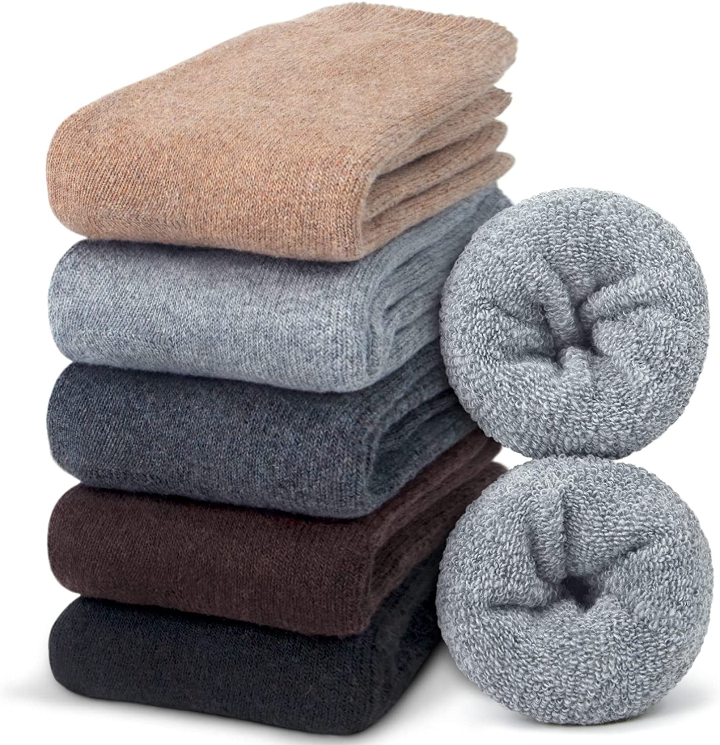 QWZNDZGR Womens Thick Warm Wool Socks, 5 Pack Casual Crew Cozy Thermal ...