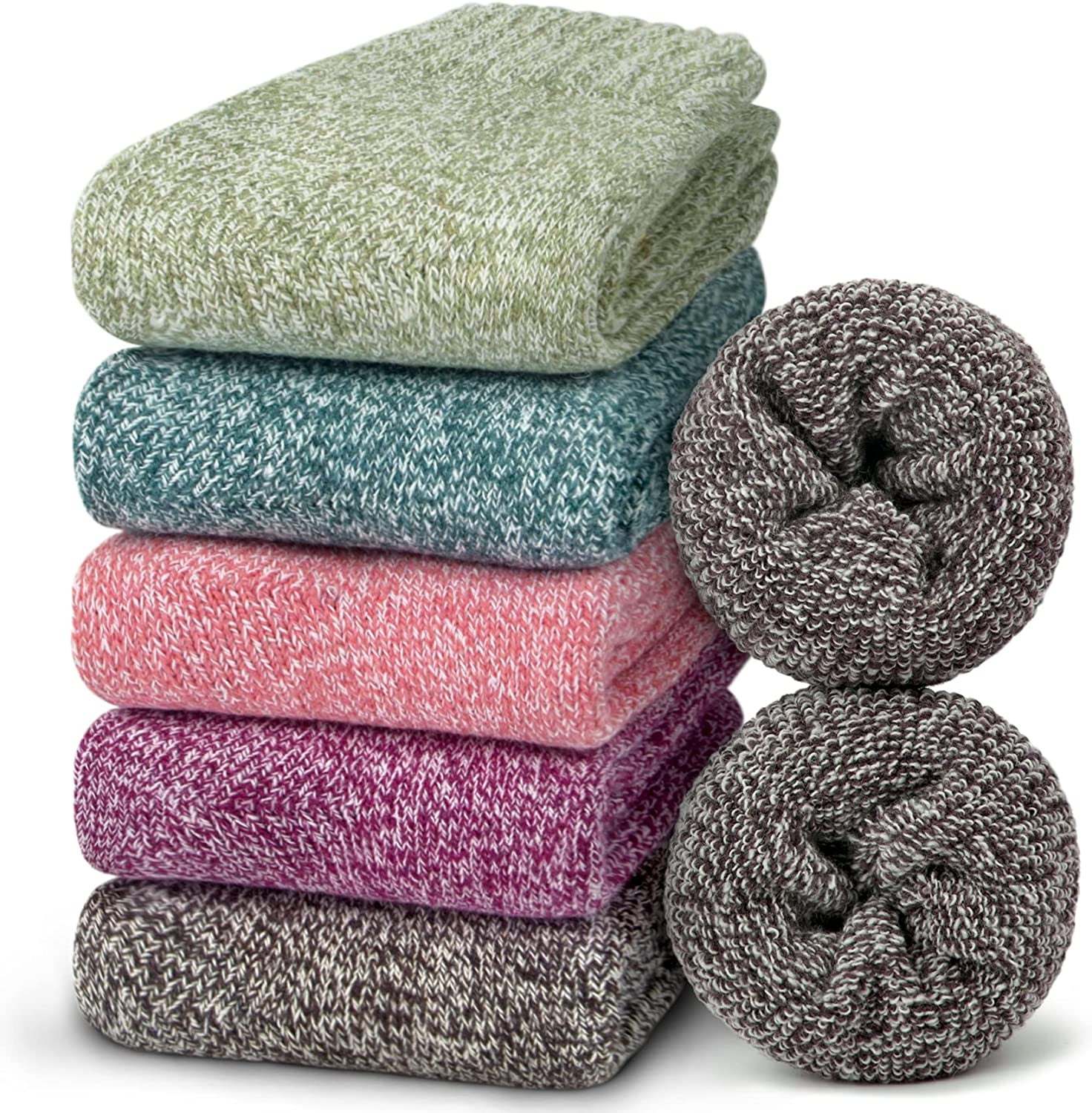 QWZNDZGR Womens Thick Warm Wool Socks, 5 Pack Casual Crew Cozy Thermal ...