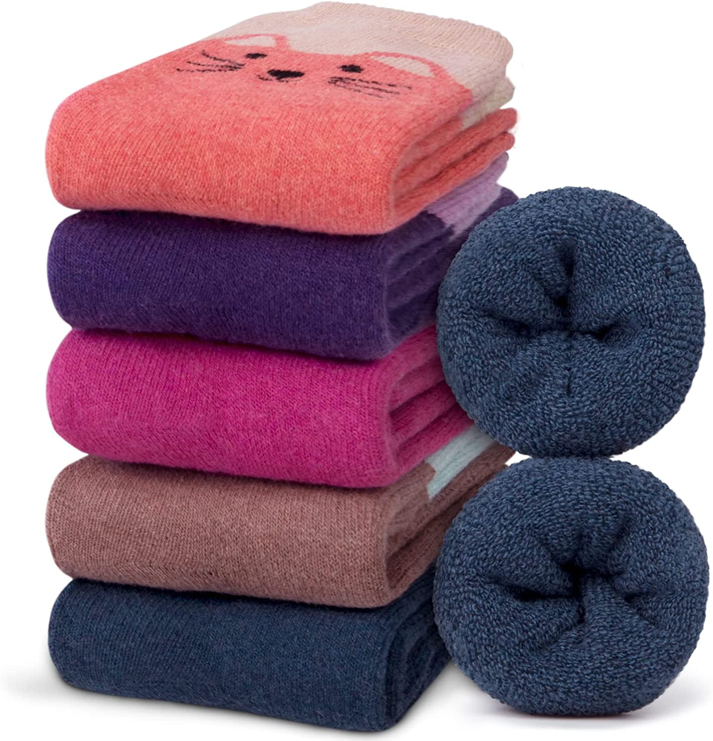 QWZNDZGR Womens Thick Warm Wool Socks, 5 Pack Casual Crew Cozy Thermal ...