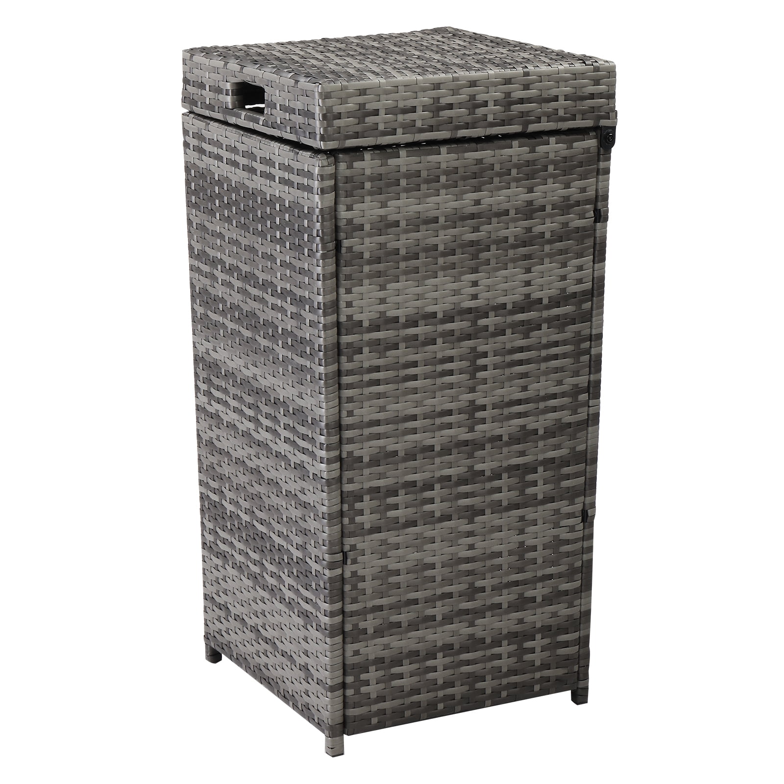 QXDRAGON 27-Gallon Outdoor Trash Can with Lid, Hideaway Wicker Rattan ...