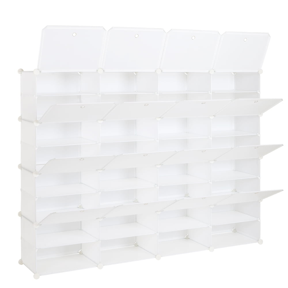 QXDRAGON 32 Cubes 64 Pairs Modular Plastic Shoe Storage Cabinet Boxes ...