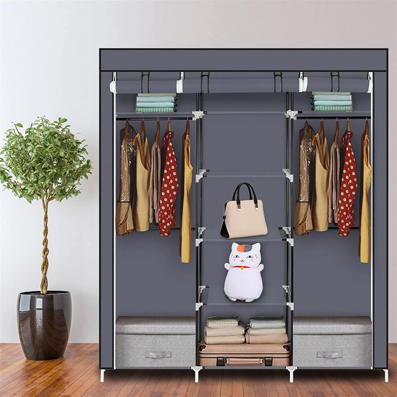 QXDRAGON 59-Inch Portable Closet Wardrobe, Closet Storage Organizer ...