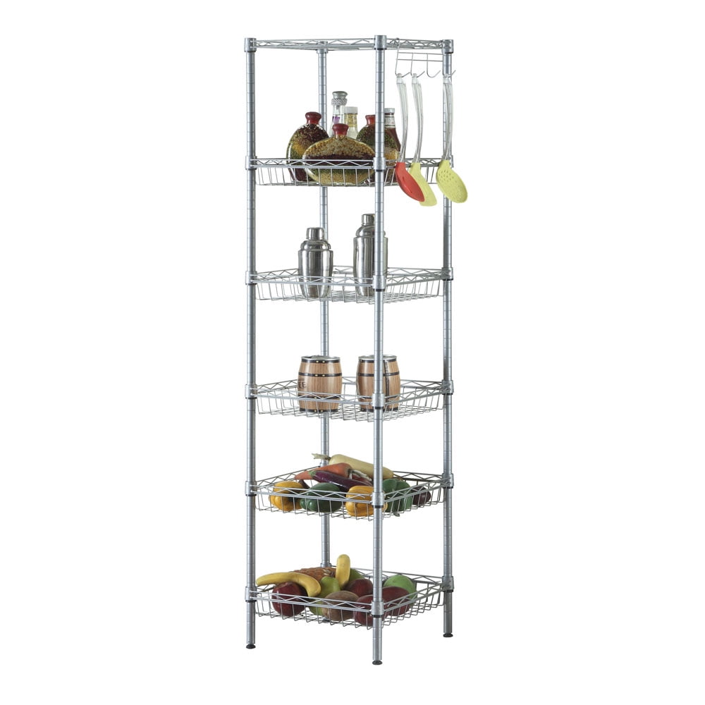 QXDRAGON 6-Layer Metal Wire Storage Rack with Hooks, Carbon Steel, Hold ...
