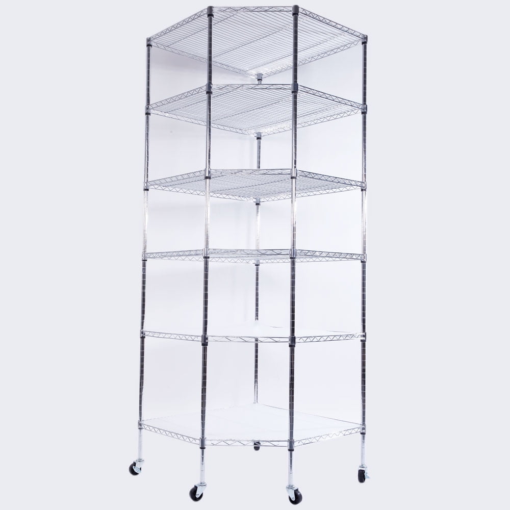 QXDRAGON 6-Tier Wire Shelving Rack Corner Unit Storage Adjustable Shelf ...