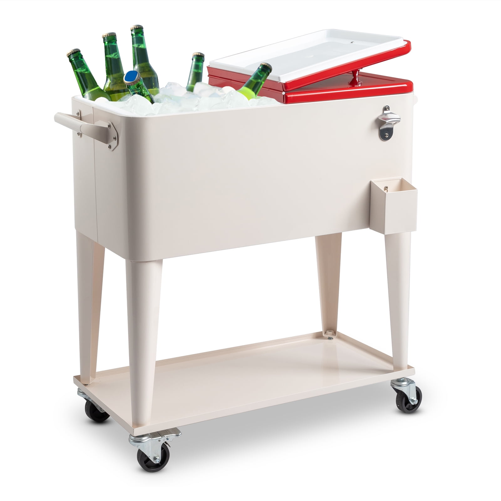 QXDRAGON 80 Qt Rolling Ice Chest Cooler Cart Outdoor Trolley with ...