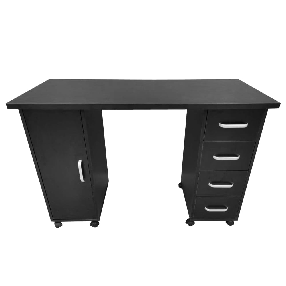 QXDRAGON Computer Desk with 4 Drawers, 1 Door and 1 Storage Shelf, Wood ...
