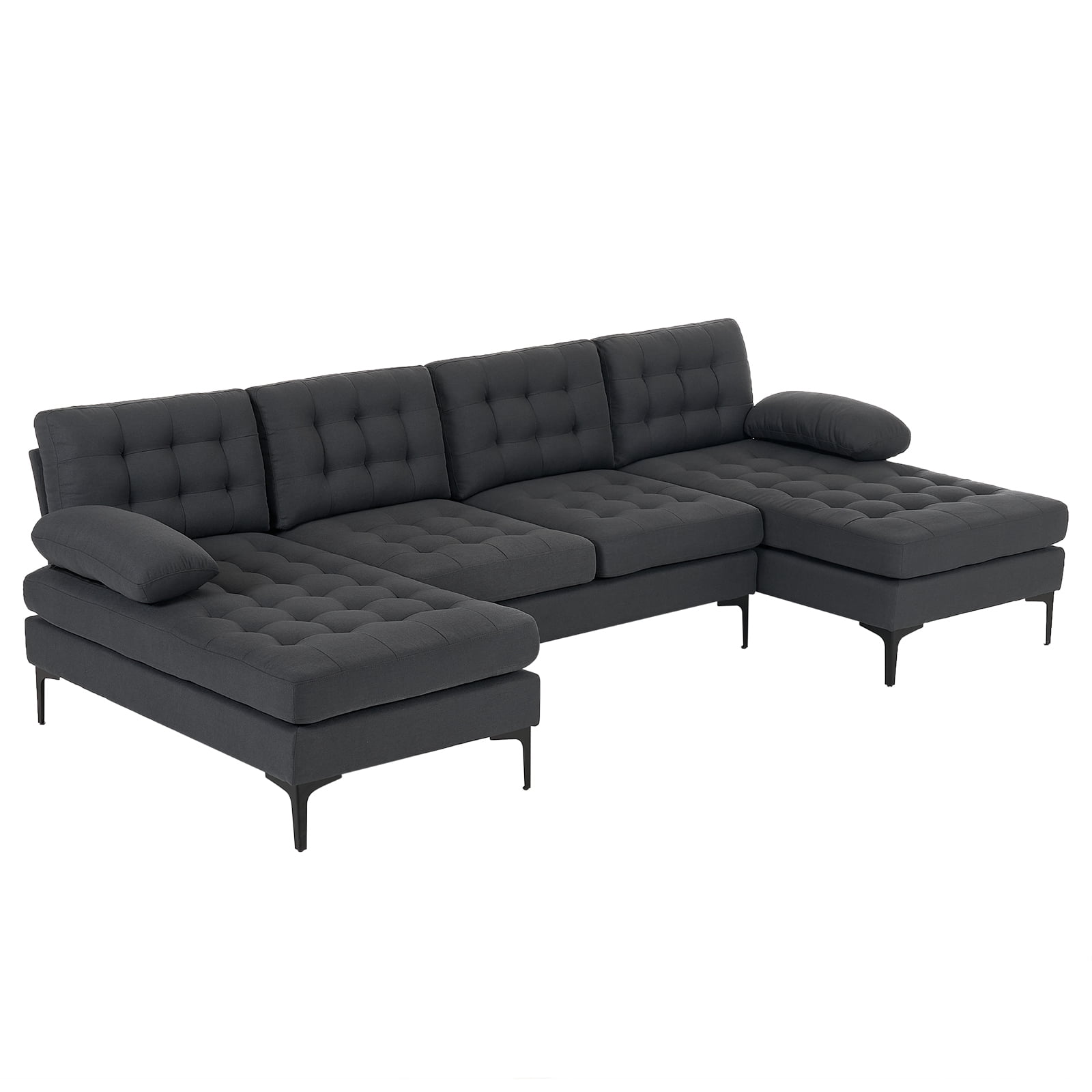 QXDRAGON Sectional Sofa, 6 Seats Tufted Linen Fabric Couch, U-Shaped ...