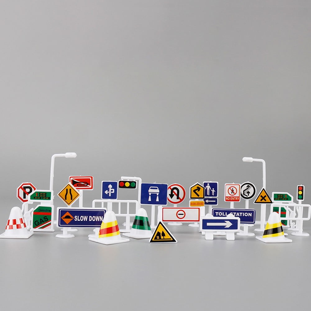 QXKE 28X Set Road Sign Parking Lot Traffic Sign Accessories Learn Toys ...