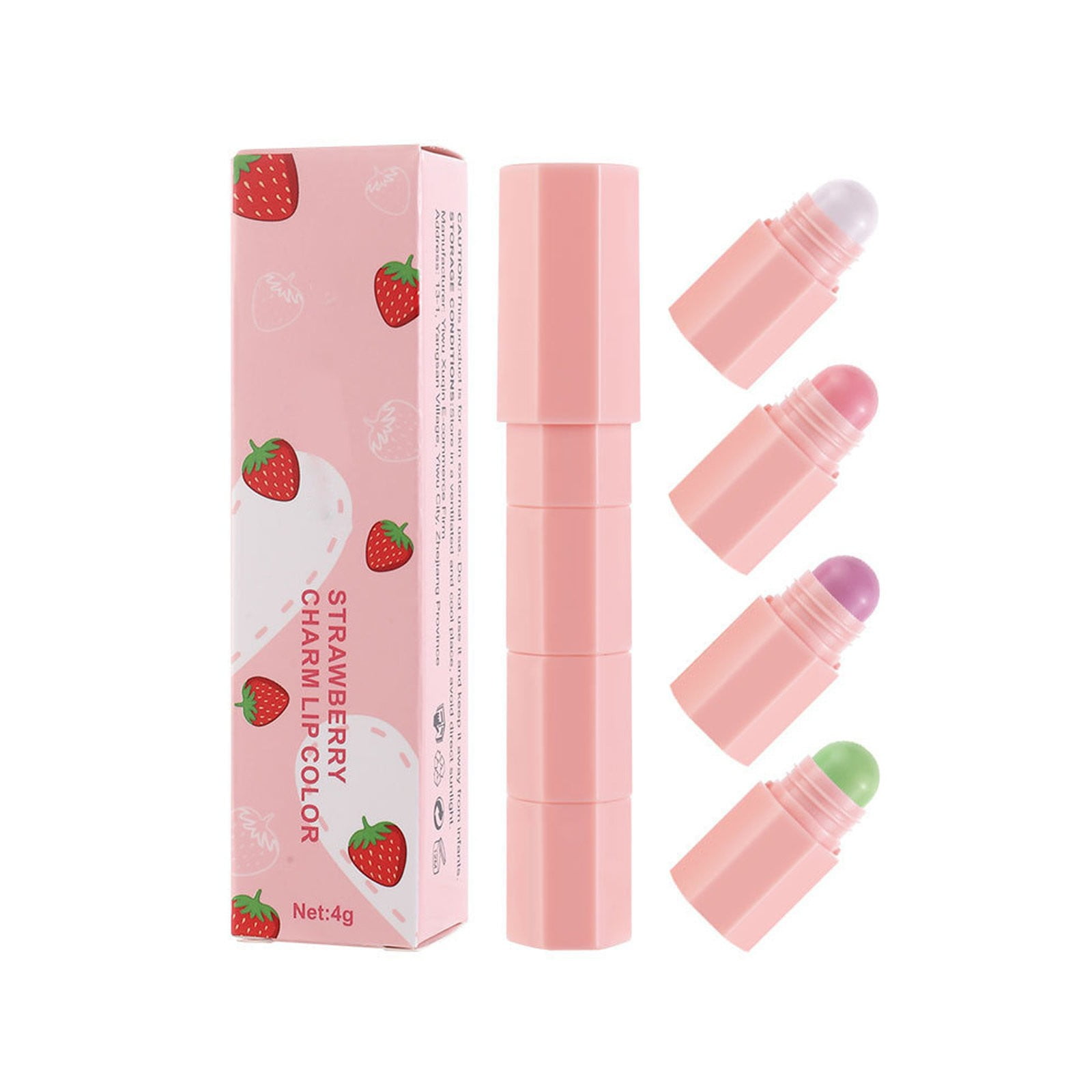 QXLDGSL 4 In Strawberry Lip Balm Temperature Change Set Lip Stick Long ...