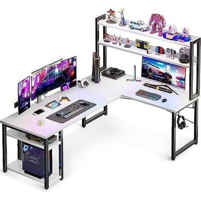 QYFZBIM L Shaped Gaming Desk with Hutch Computer Desk with Shelves 59 ...