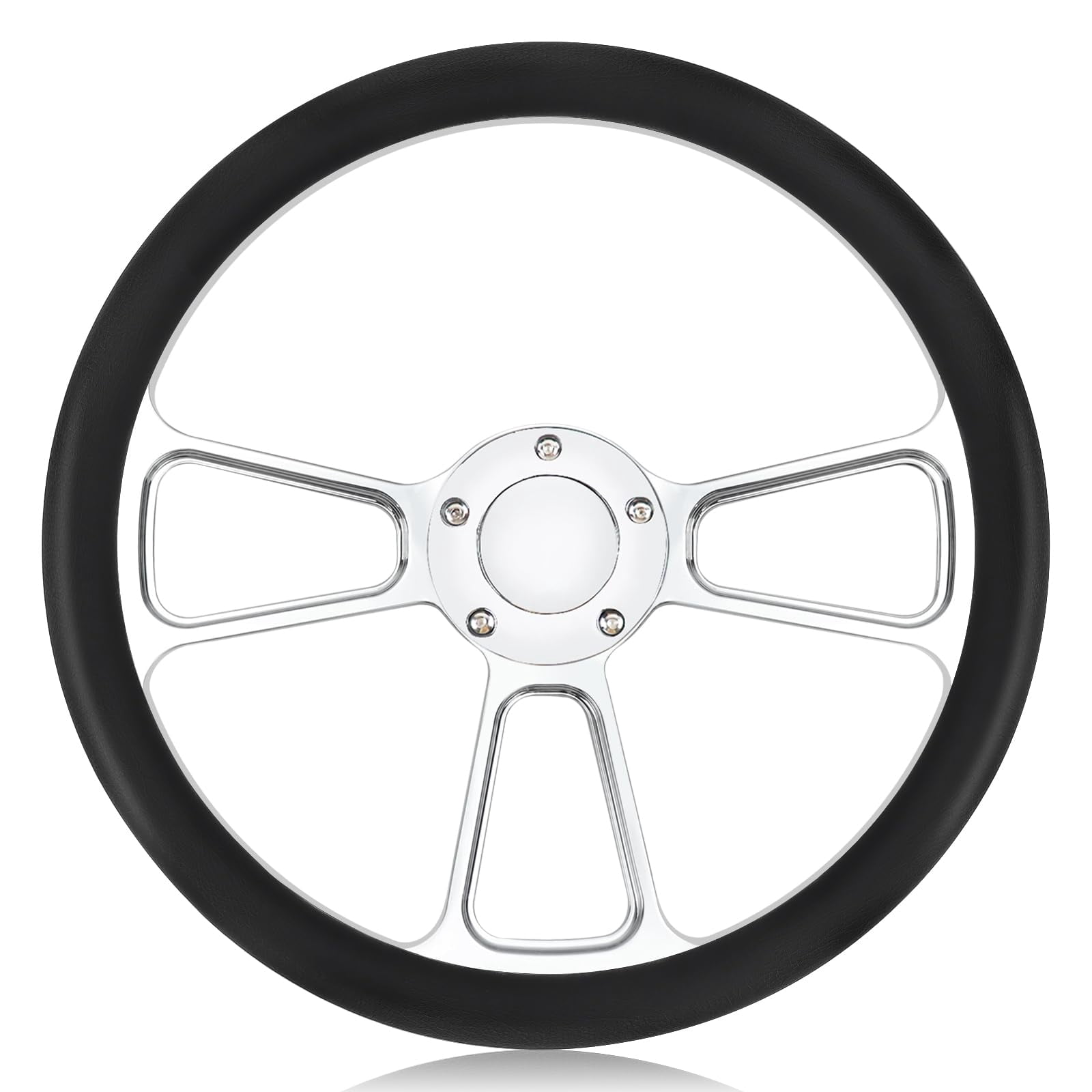 QYMOPAY 5-hole 5-bolt Steering Wheel, 14 Inch Leather Racing Steering ...