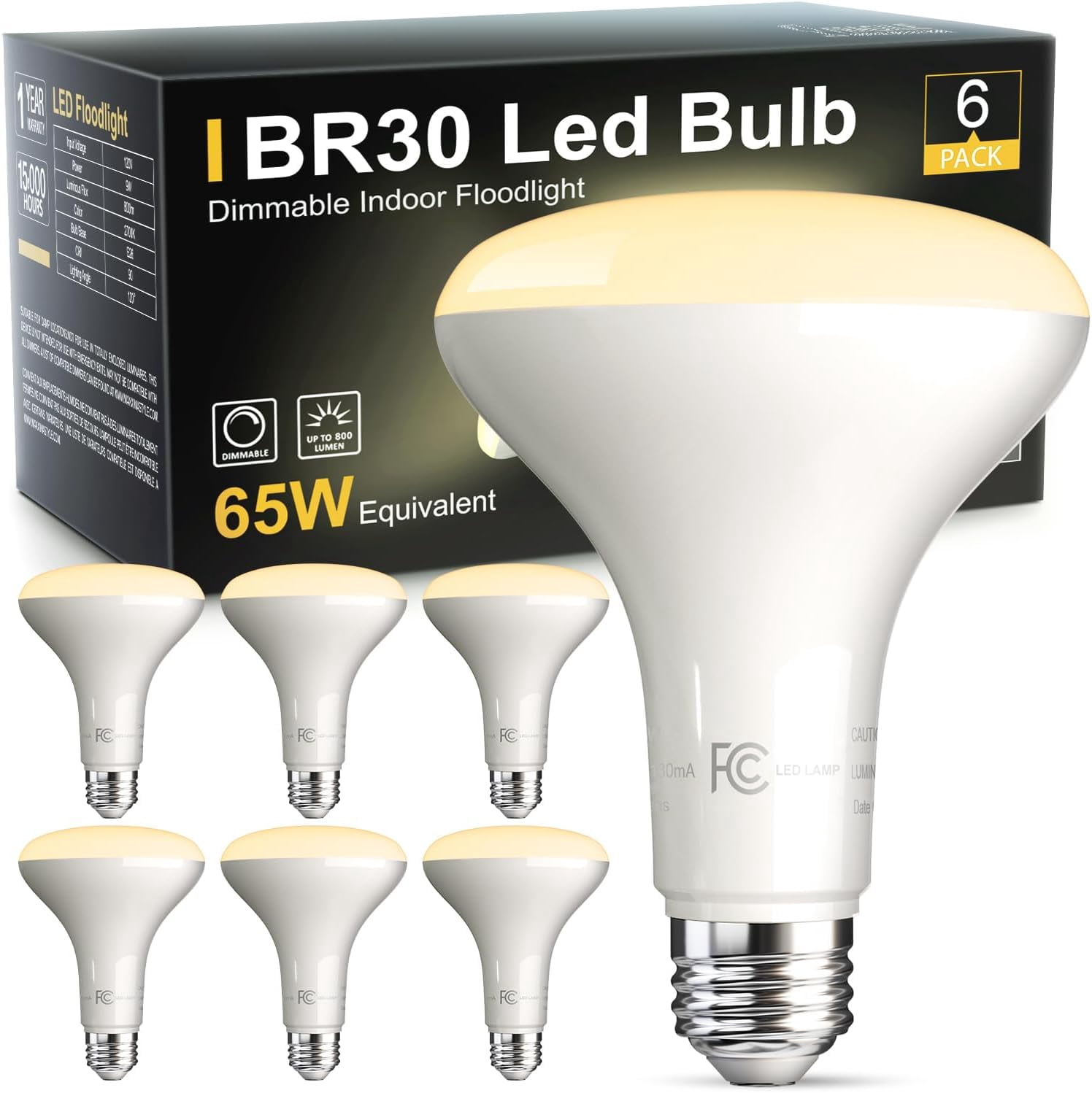 QYONG-6 Pack Br30 Led Bulb 65W Equivalent, Dimmable Led Flood Light ...