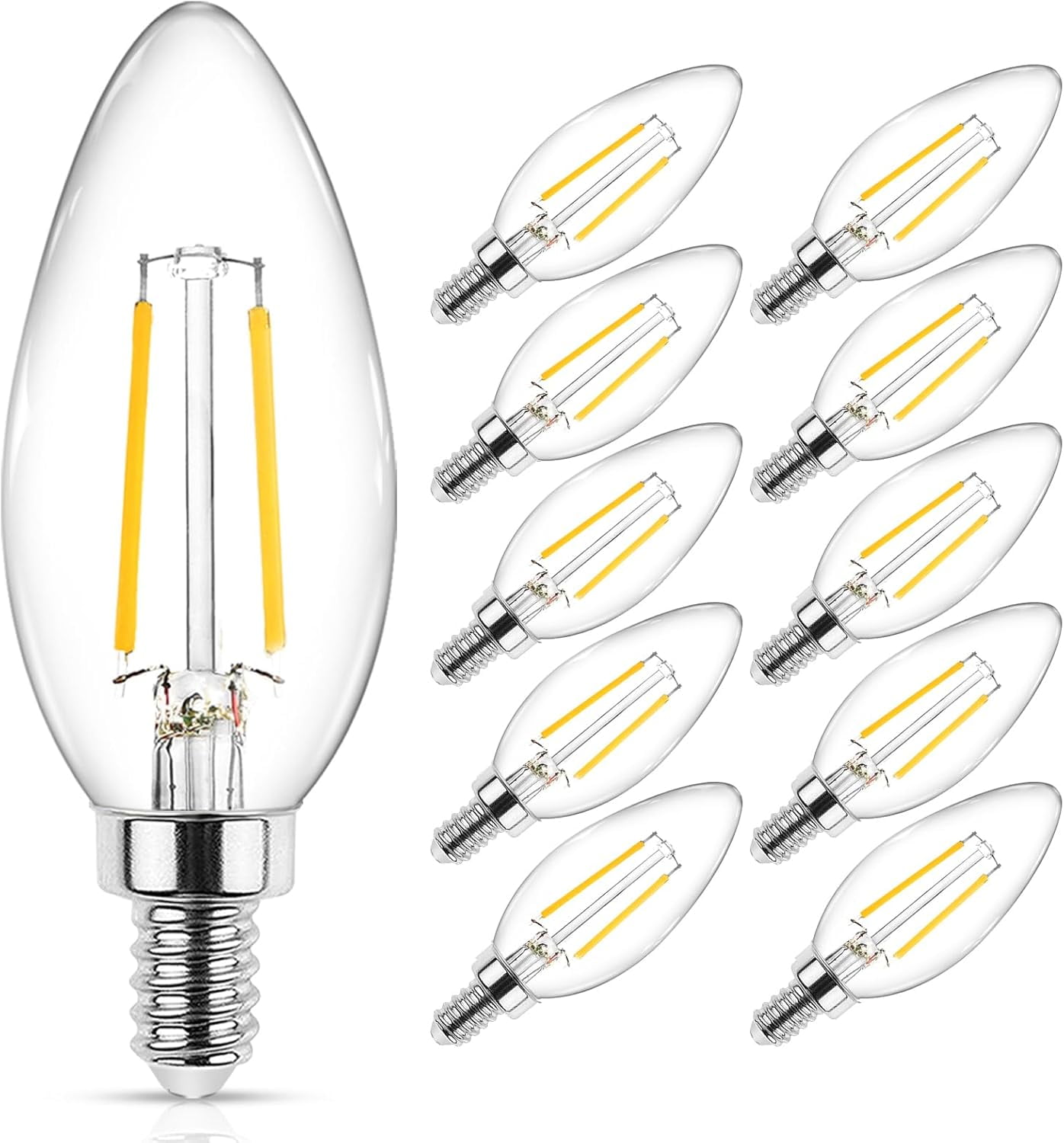 QYONG-Classic E12 Led Candelabra Light Bulb 4W, Equivalent 40W, Warm White 2700K, Non-Dimmable ...