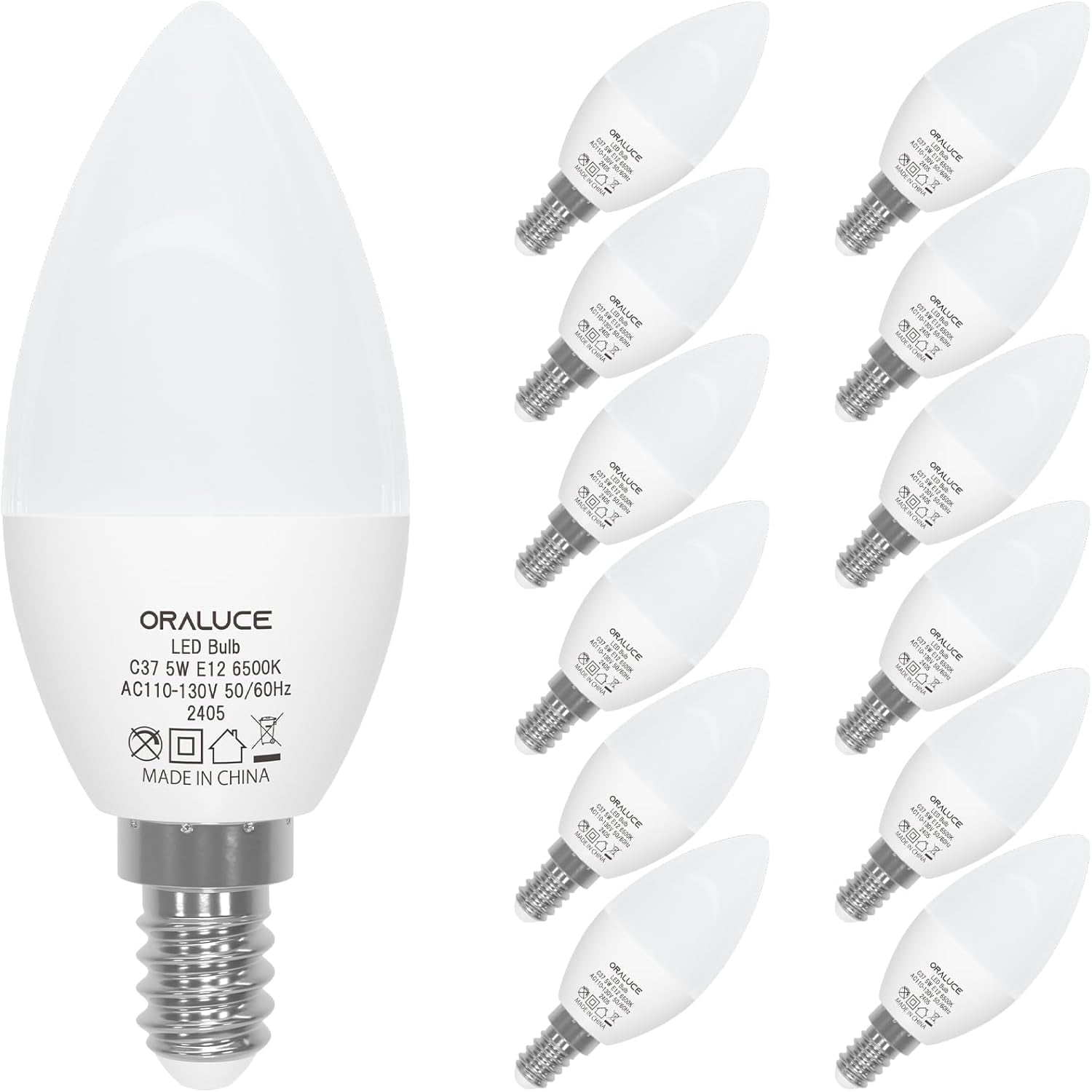 QYONG-E12 Led Bulb 40 Watt Equivalent, 6500K Cool White Candelabra Led ...