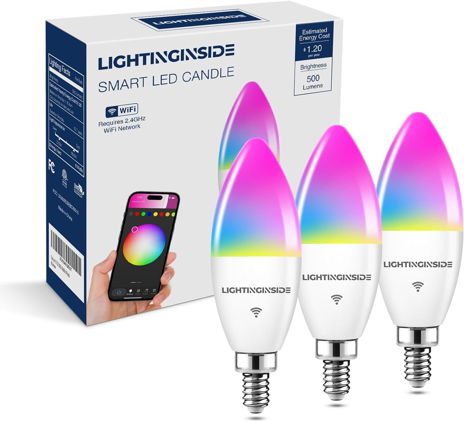 QYONG-E12 Smart Bulb 60W Equivalent, 500Lm 6W Wifi Candelabra Led Light ...