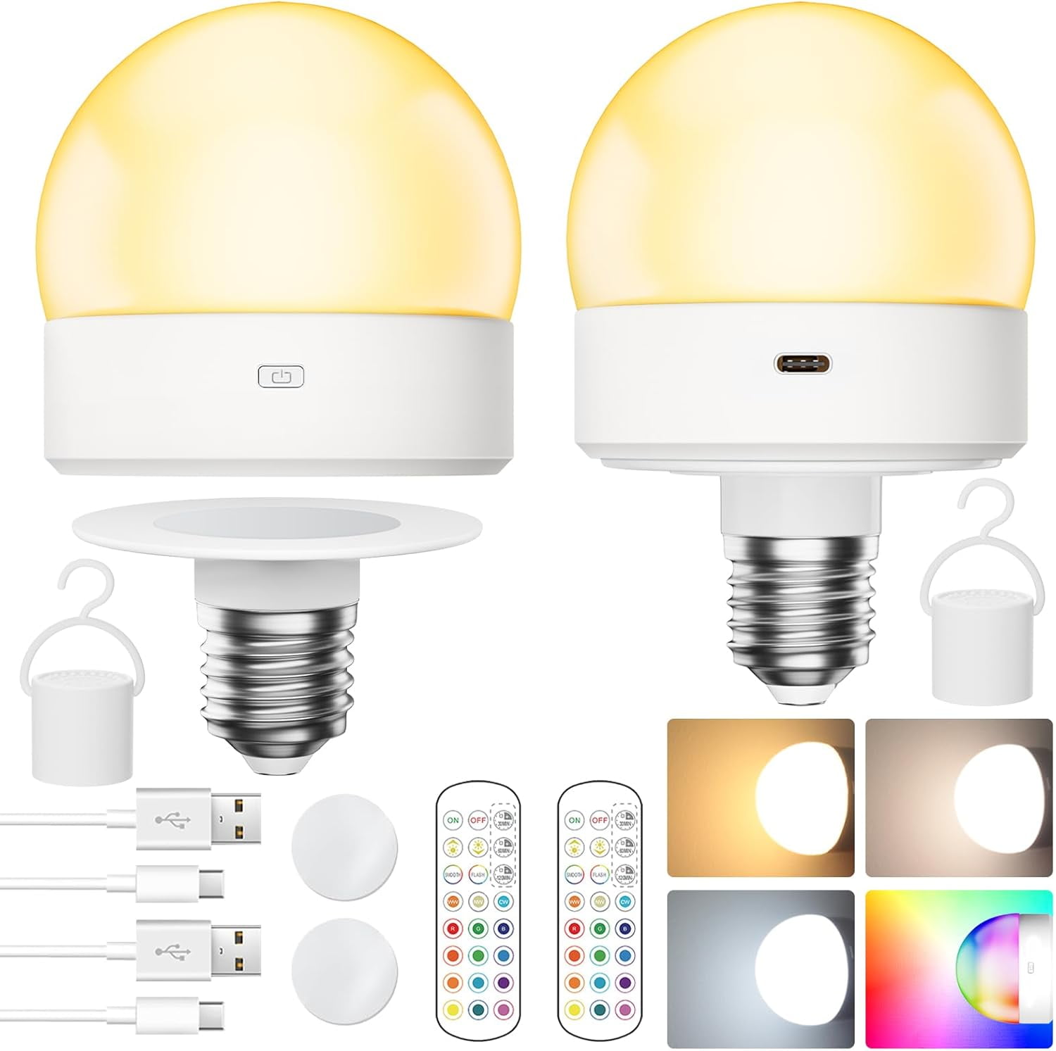 QYONG-E26 Rechargeable Light Bulb With Remote And Timer, 4000Mah ...