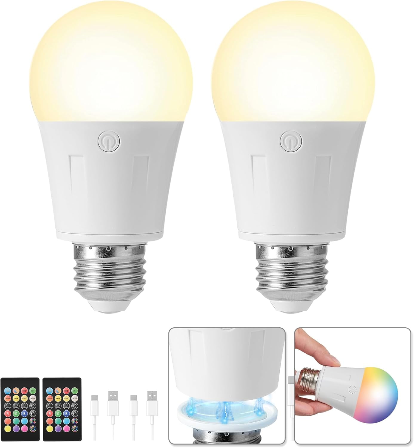 QYONG-E26 Rechargeable Light Bulbs, Battery Operated Led Bulb With ...