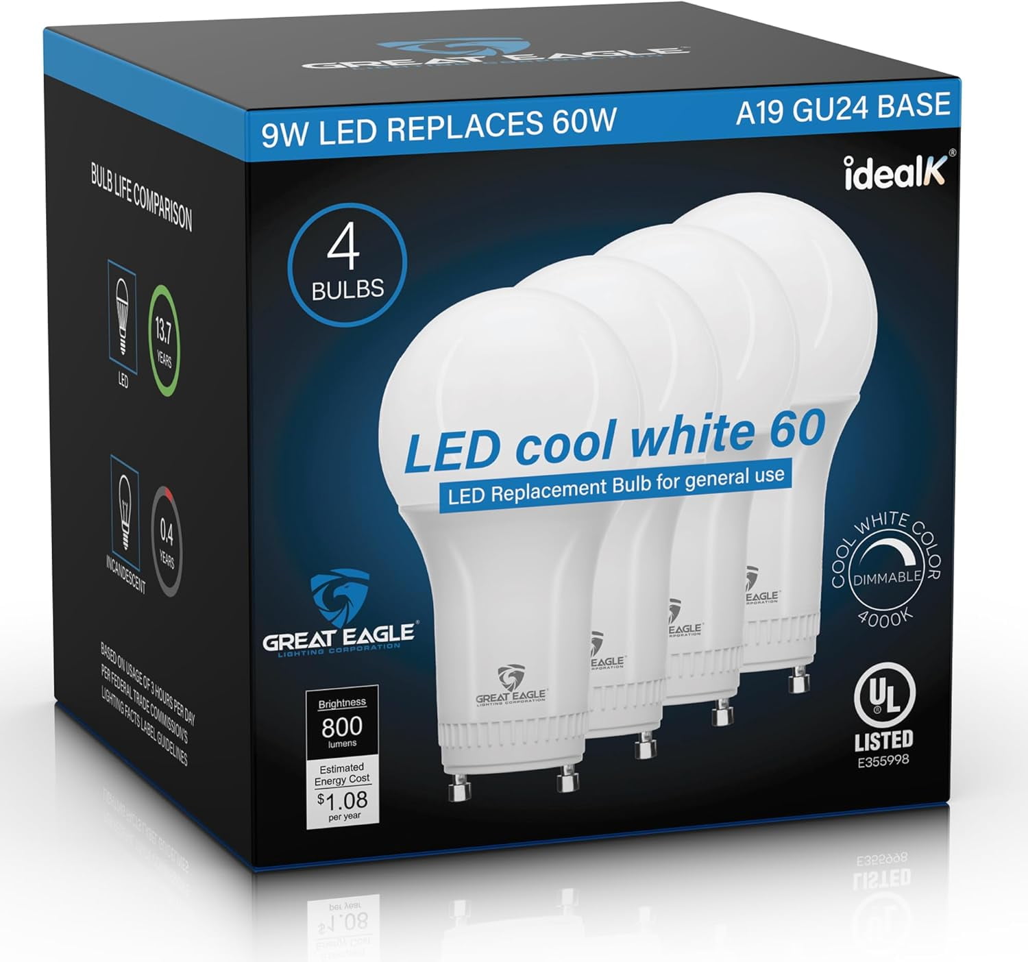 QYONG-Great Eagle Gu24 Led Bulb - A19 Shape, 9W (60W Equivalent ...