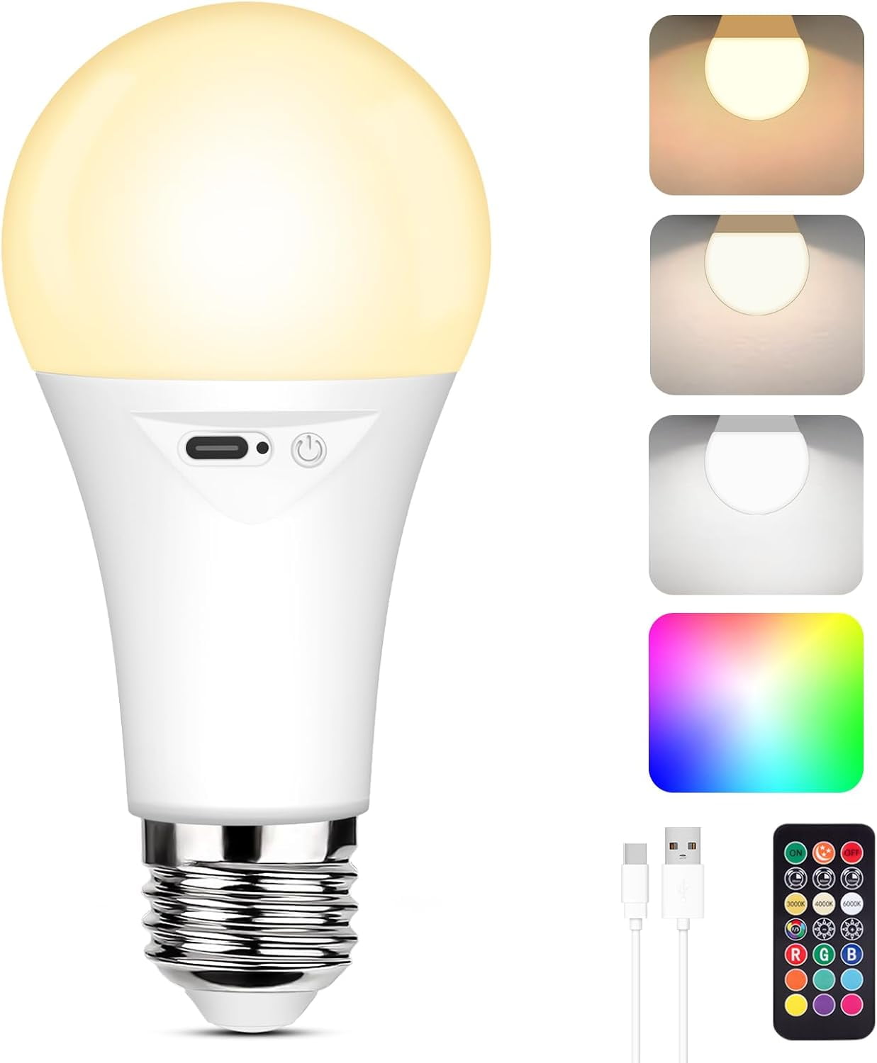 QYONG-Rechargeable A19 Light Bulb, Battery Operated Led Bulb With 9 ...