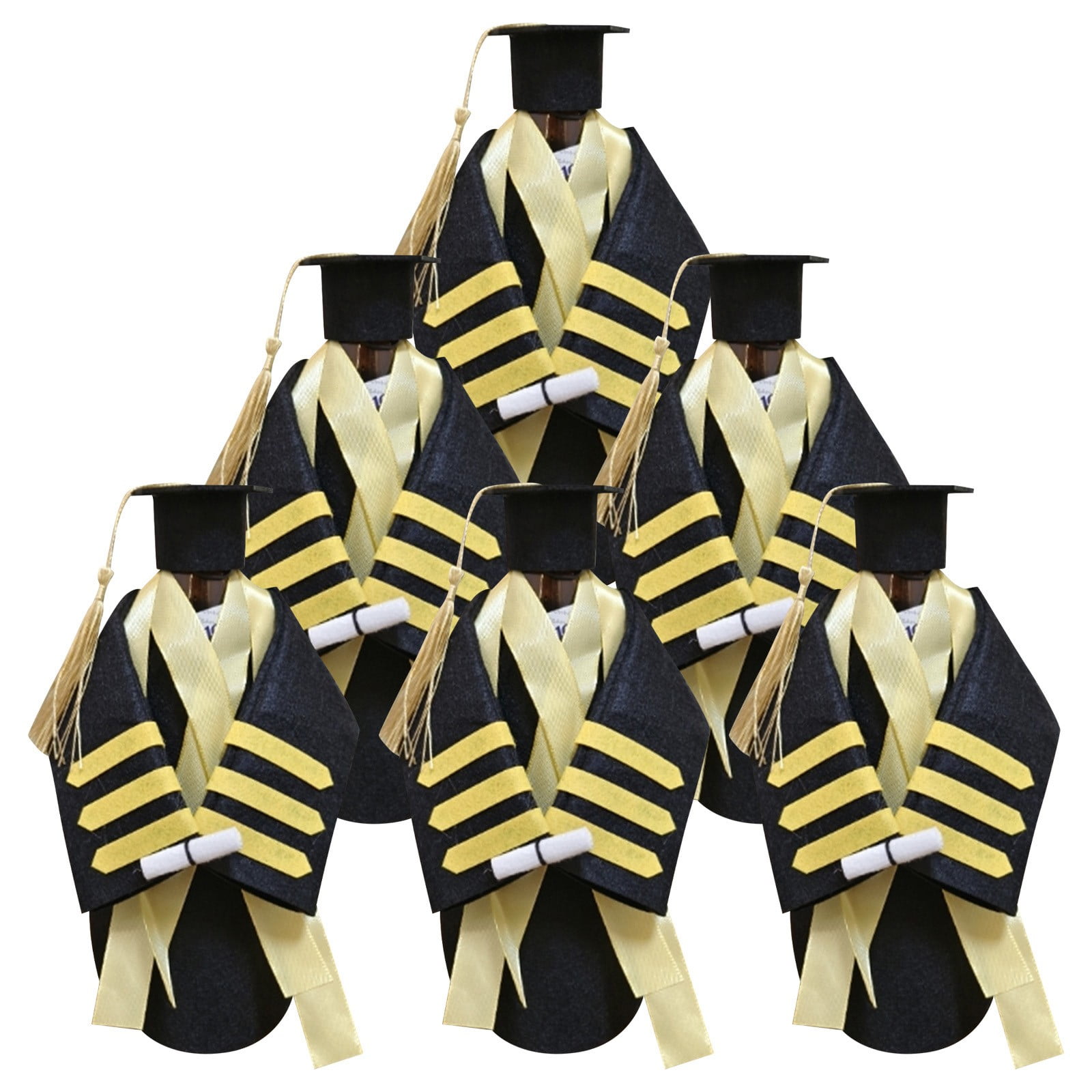 QYROS Graduation Bottle Covers Set of 6 Elegant Black and Gold Academic ...