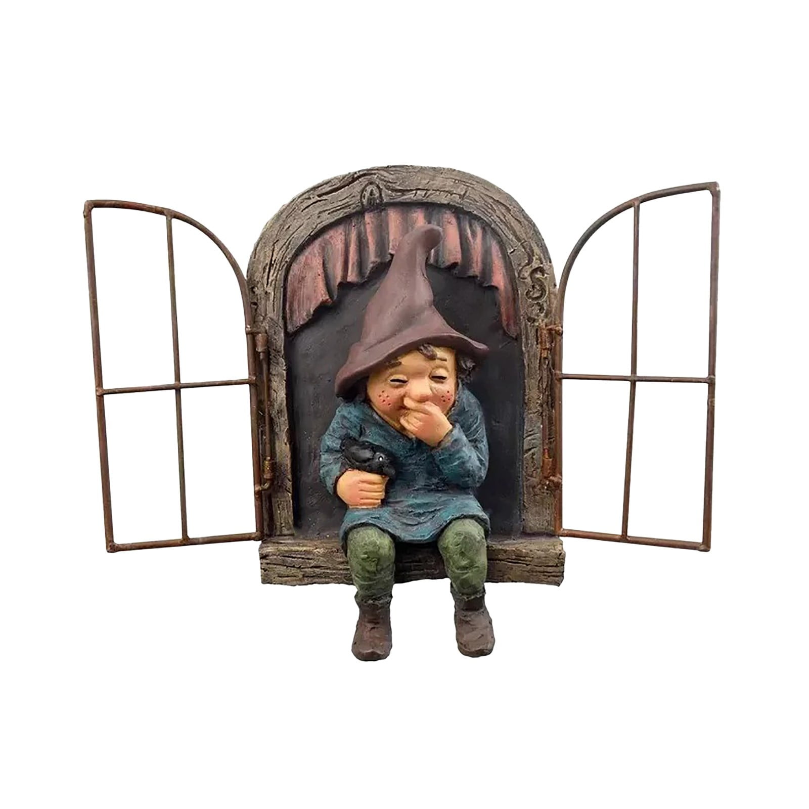 QYROS Whimsical Garden Gnome Window Sitter Statue Charming Outdoor ...
