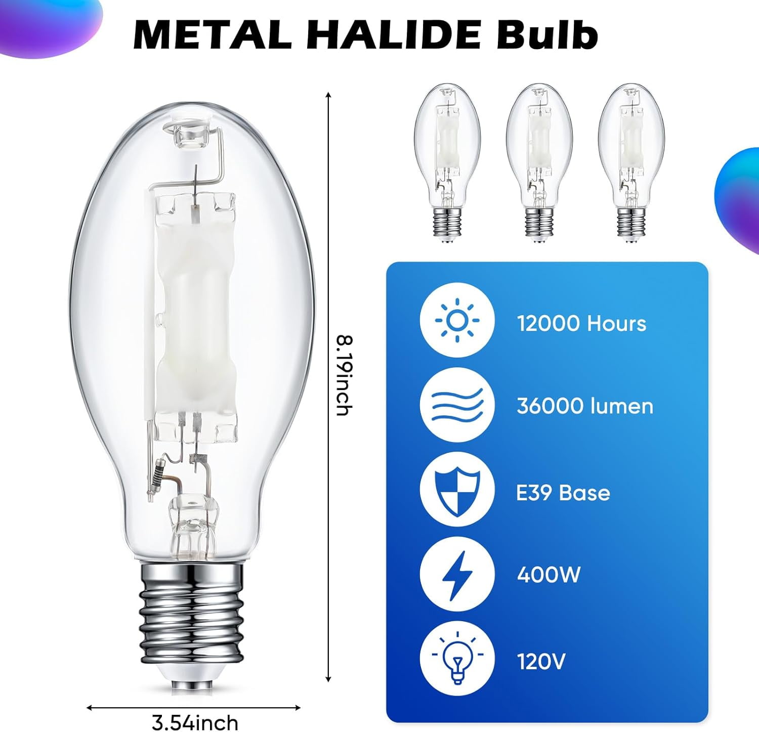 QYUN-1 Pack MH400/U/MOG 400W M59 Metal Halide Lamp Metal Halide Bulbs Mogul Base High Intensity ...