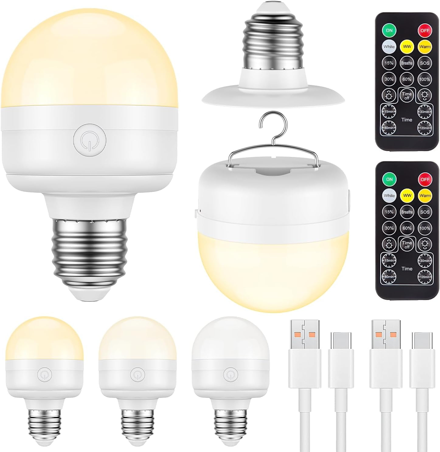 QYUN-10W Rechargeable Light Bulbs With Remote Control Timer 3 Color ...