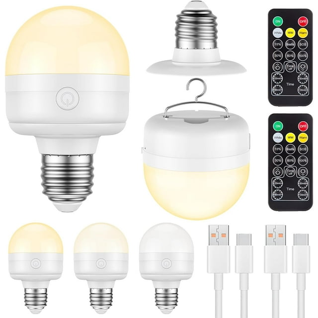 QYUN-10W Rechargeable Light Bulbs With Remote Control Timer 3 Color ...