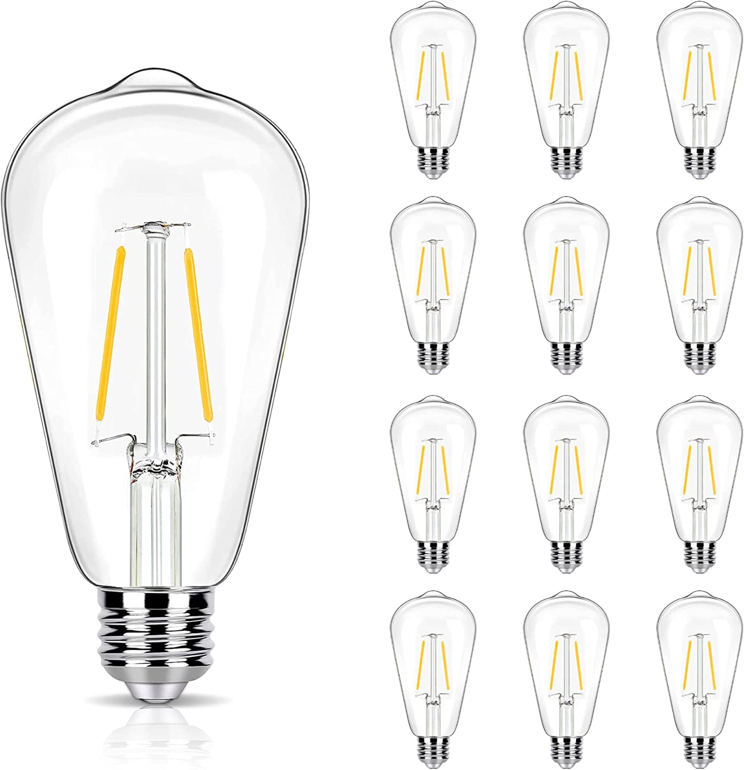 QYUN-12 Pack 2W Led Edison Bulbs, 25 Watt Light Bulbs Equiv, 2700K Soft ...