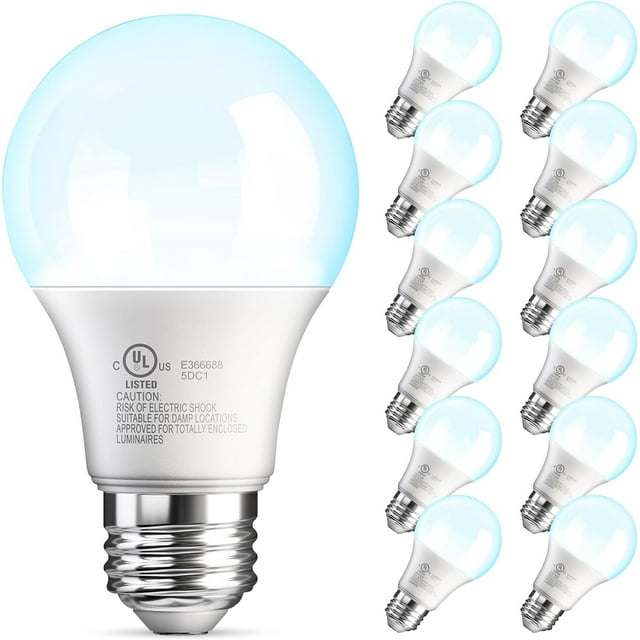 QYUN-12 Pack A19 Led Light Bulbs, 60 Watt Equivalent Led Bulb, Efficient 9W, Daylight 5000K, E26 ...