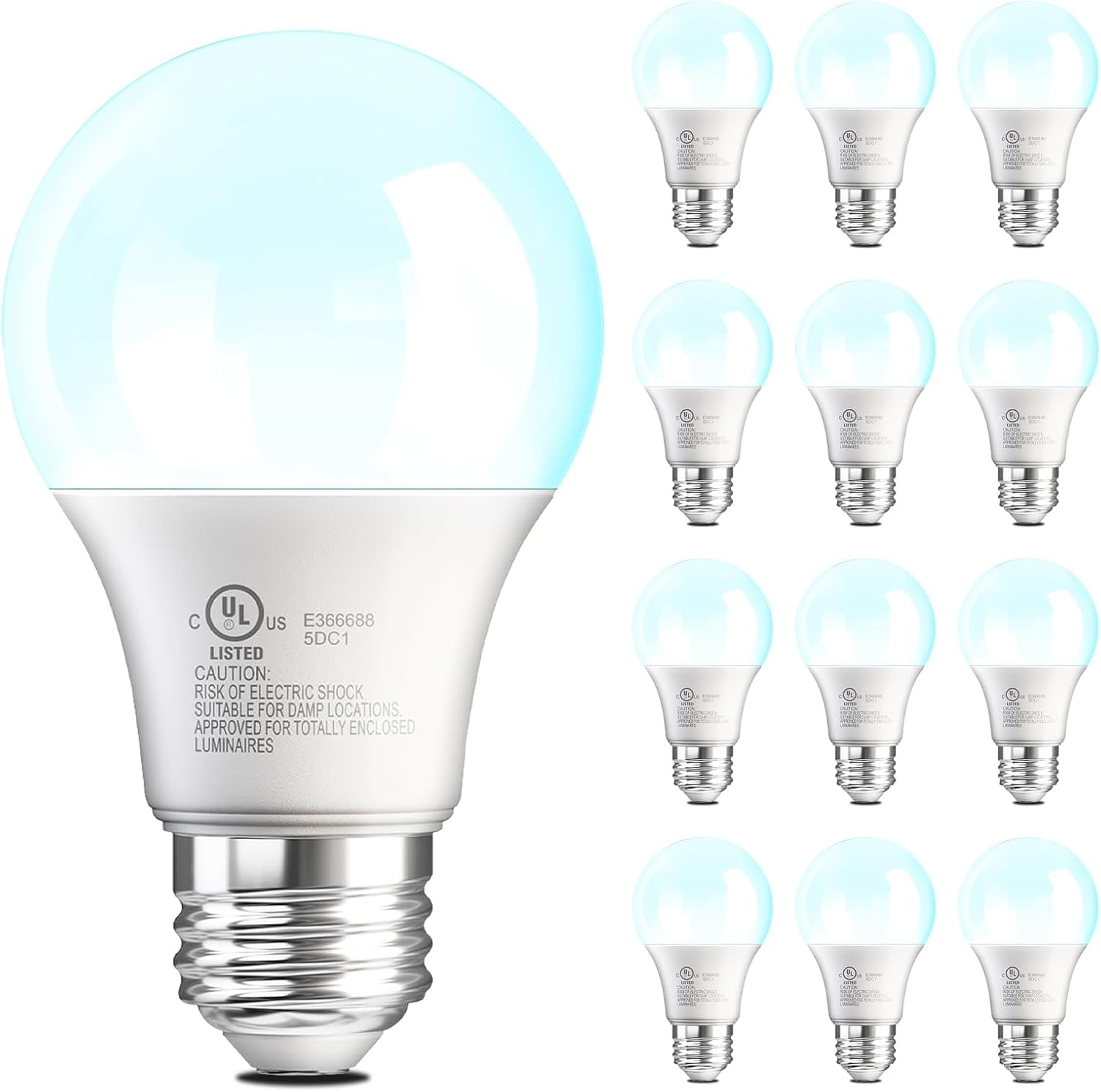 QYUN-12 Pack A19 Led Light Bulbs, Daylight 5000K, 9W(60 Watt Equivalent), 800 Lumens, 120V, E26 ...