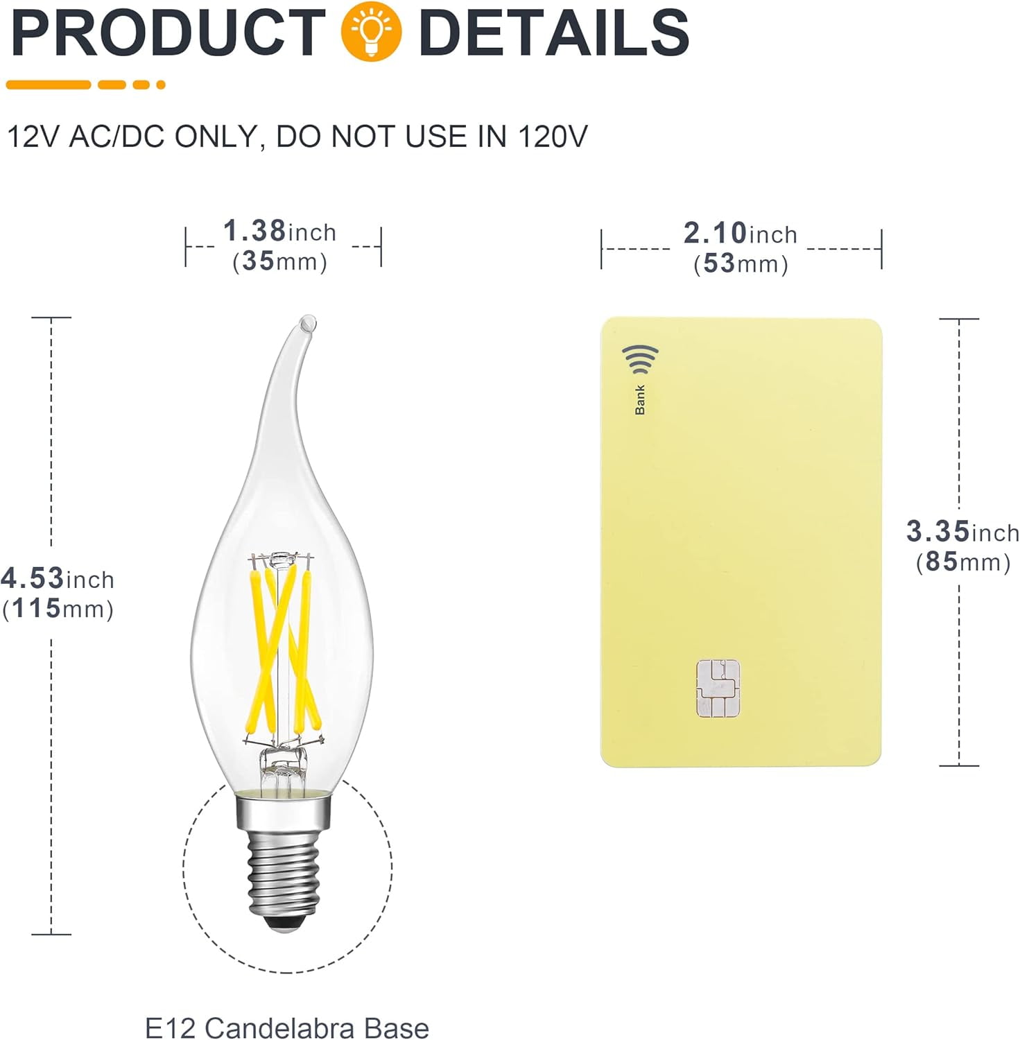QYUN-12 Volt LED Candelabra Light Bulbs - Daylight 5000K 4W(Only for ...