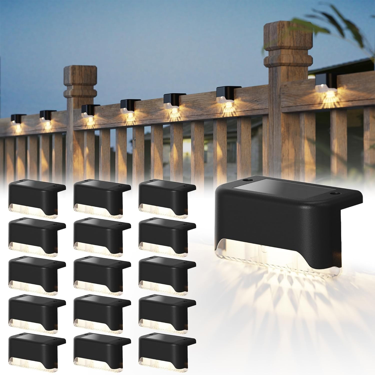 QYUN-16 Pack Solar Step Lights,Solar Deck Railing Lights Outdoor ...