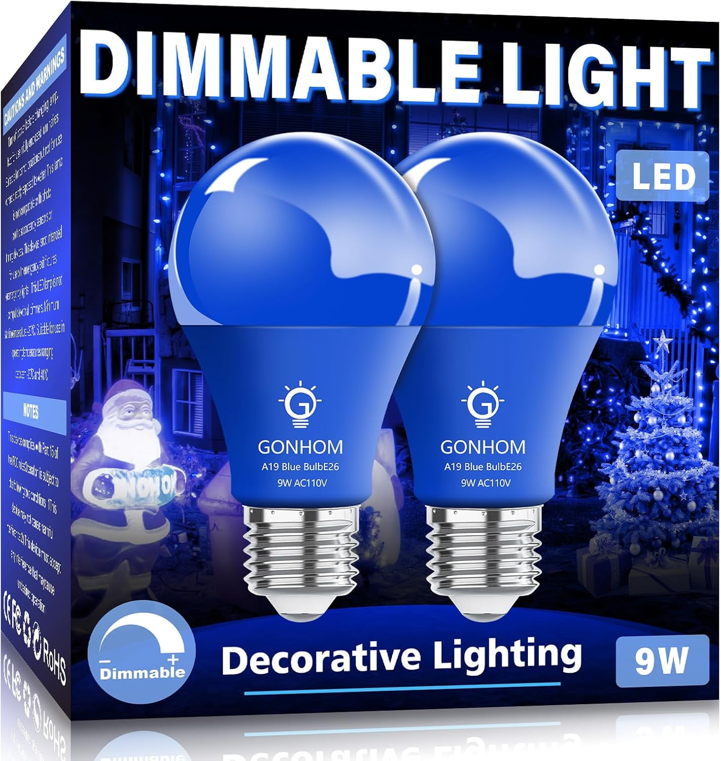 QYUN-2 Pack A19 Led Blue Light Bulb,9 Watt Blue Lights Equivalent 100 ...
